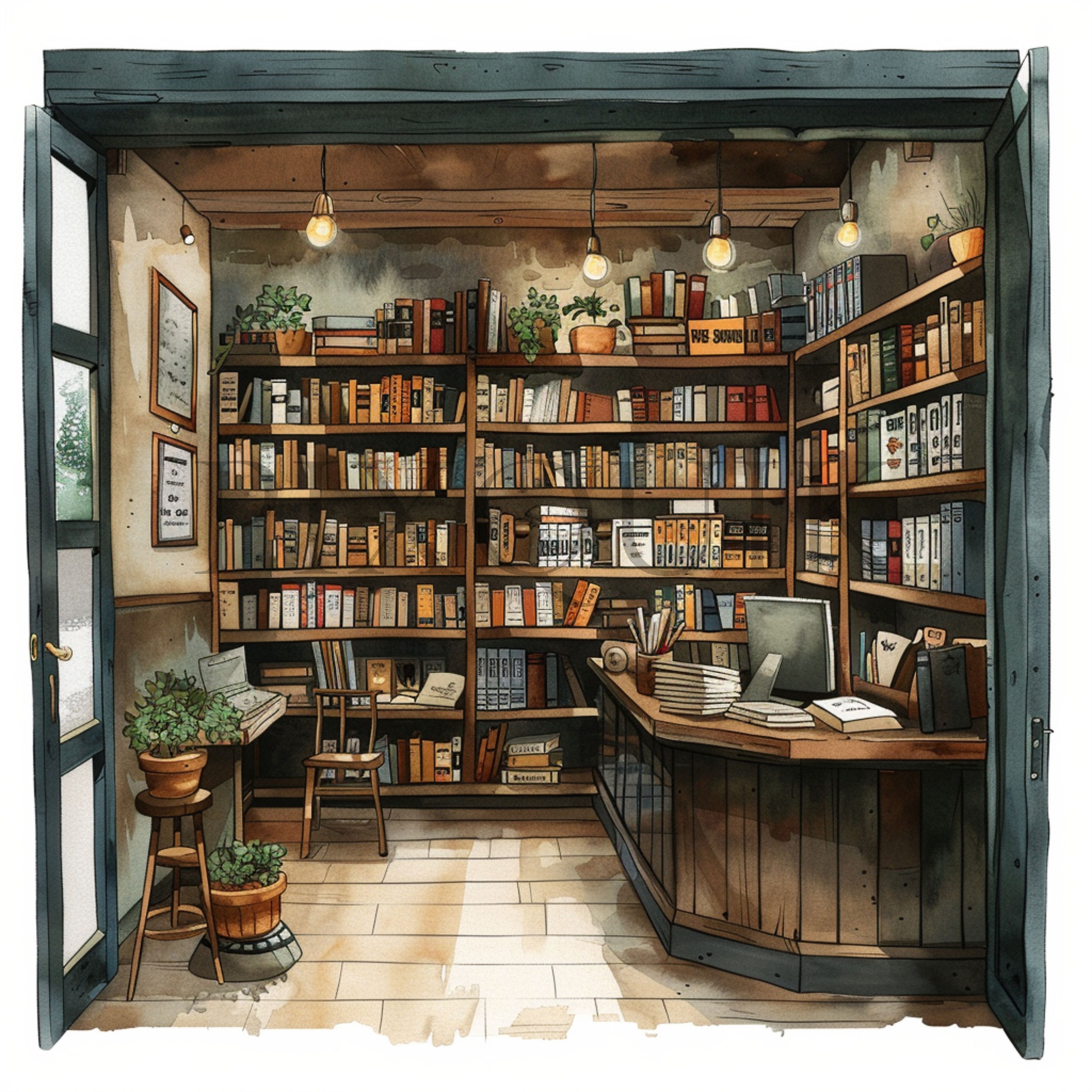 Watercolor Bookstore Clipart 10 High Quality Jpgs Bookstore Clipart ...