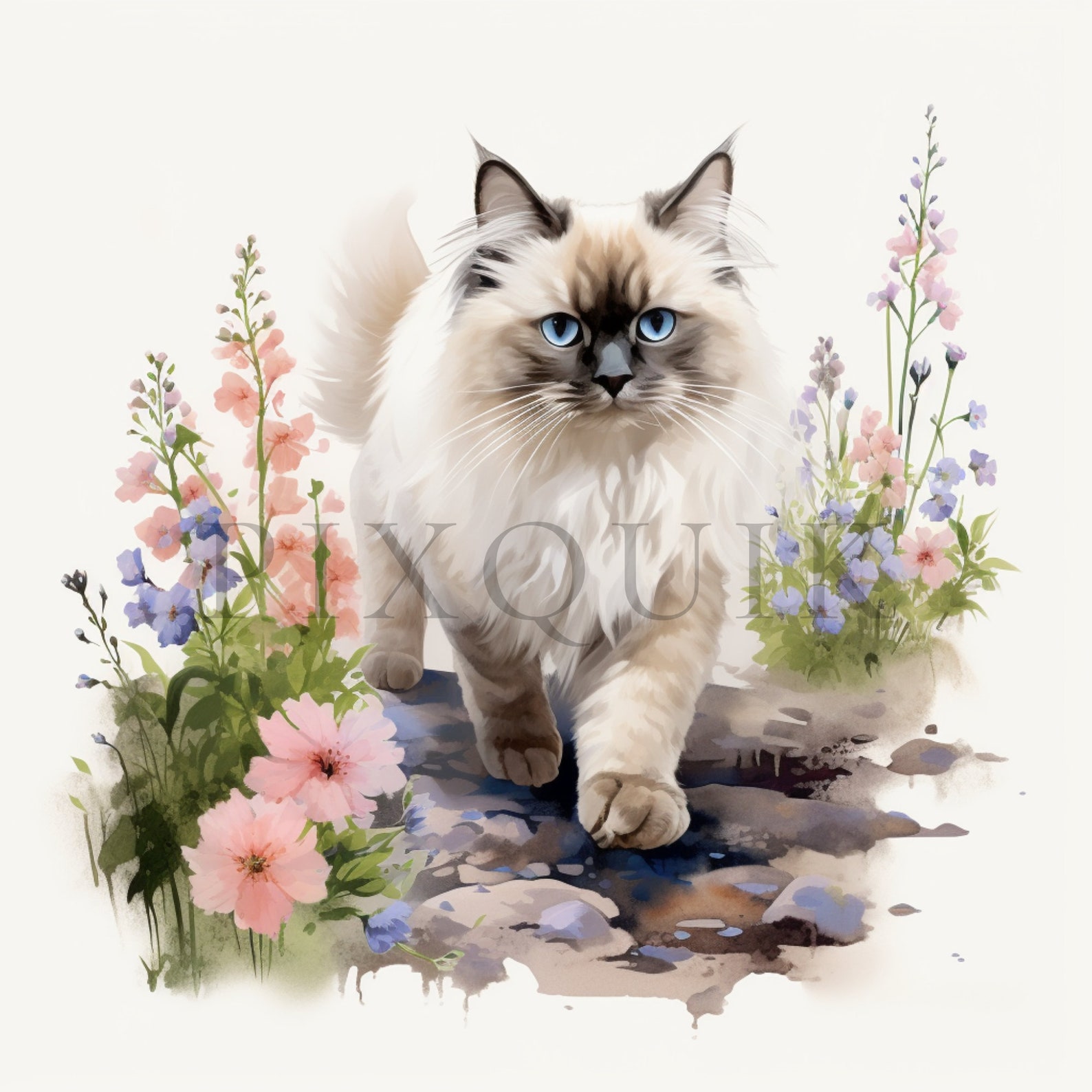 Watercolor Birman Cat Clipart 10 High Quality Jpgs Digital Download ...