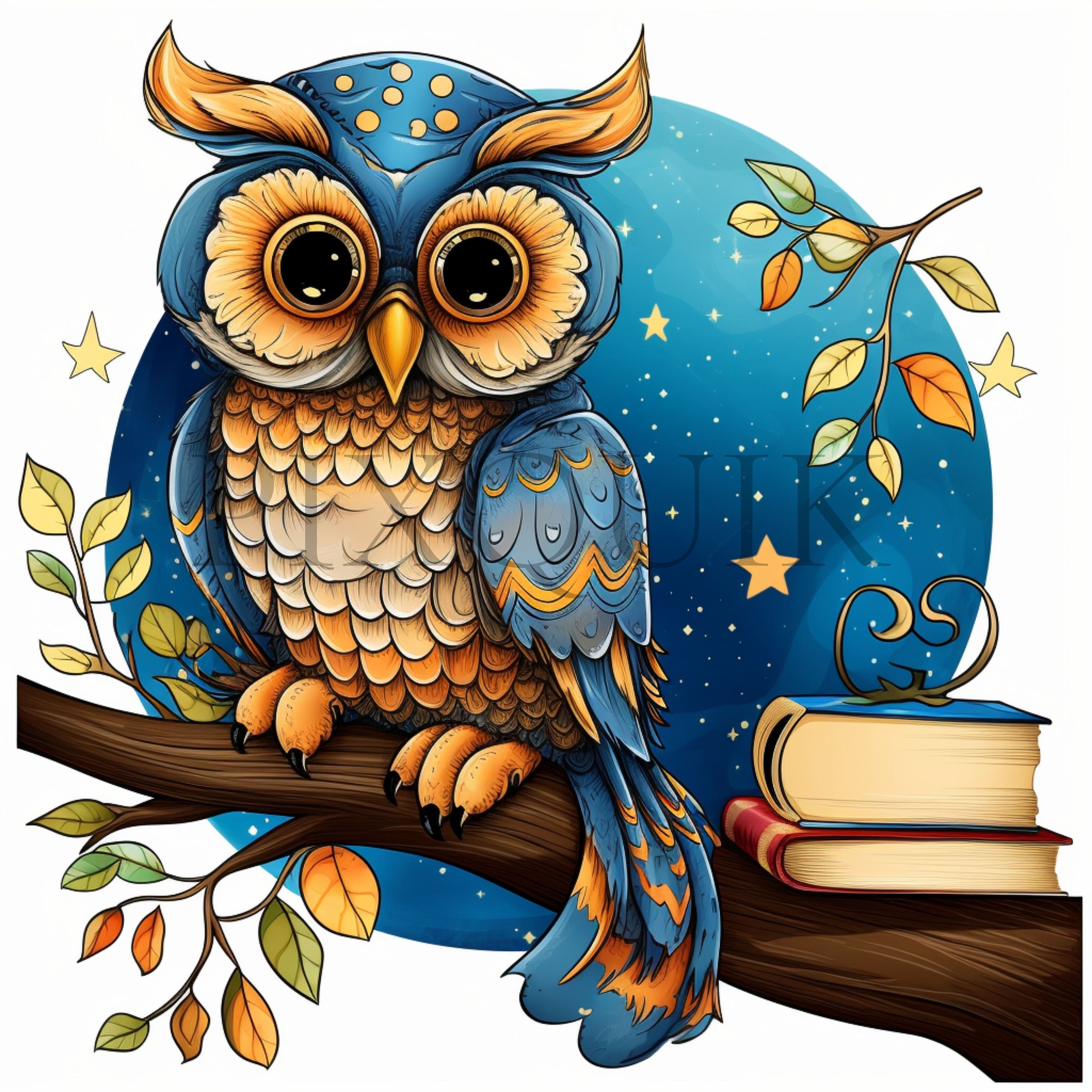 Whimsical Owl Clipart | Colorful Bird Illustration (jpgs) - Etsy