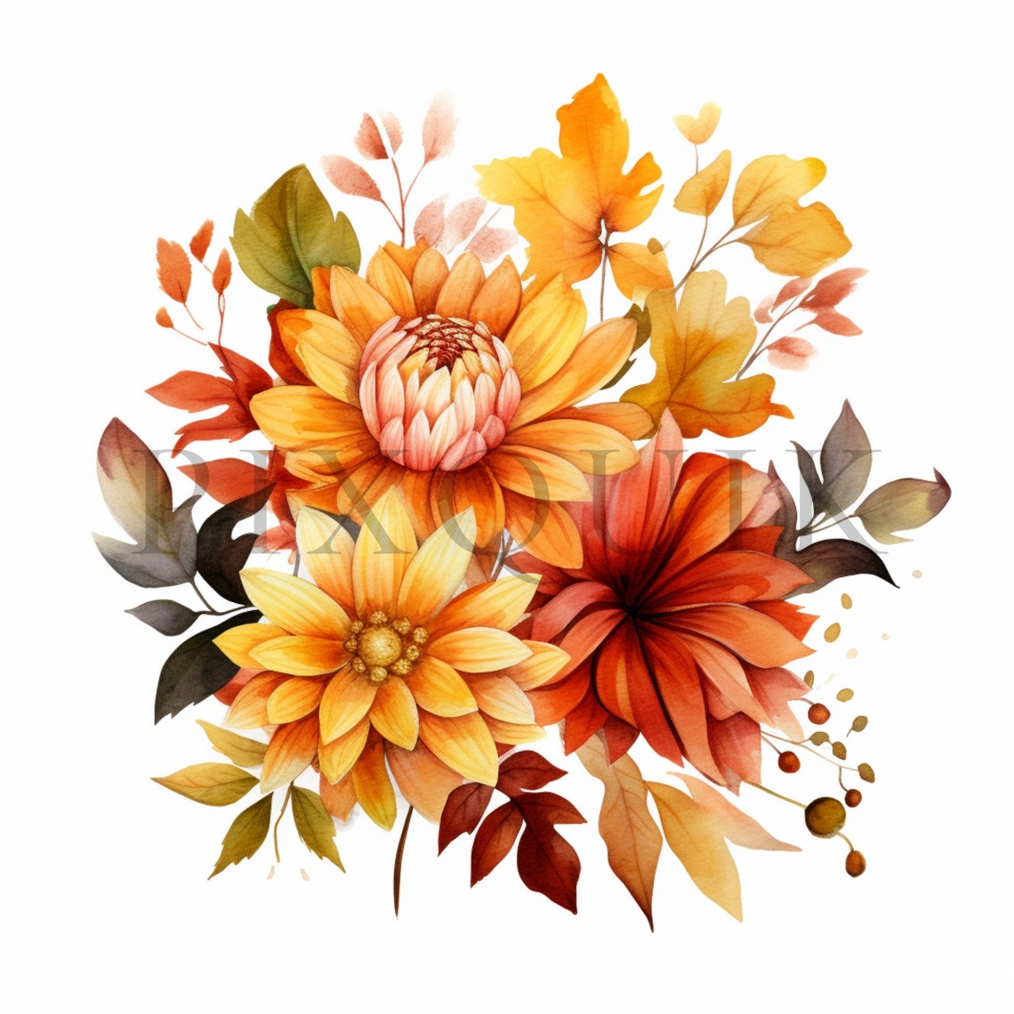 Autumn Floral Clipart | Fall Flowers, Botanical Art (digital Download ...