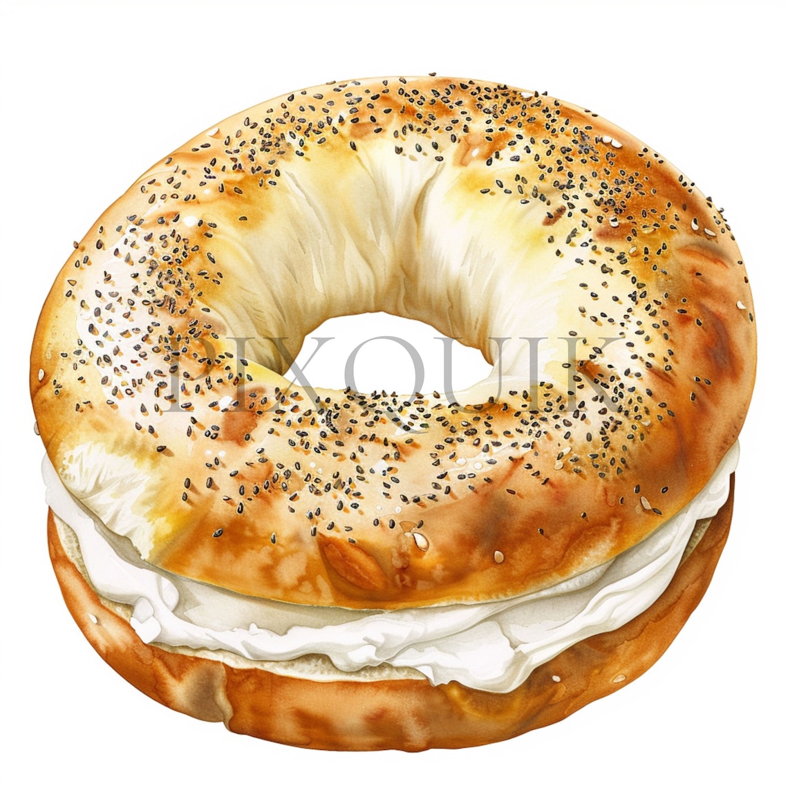 Watercolor Bagel Clipart Bagel With Cream Cheese Clipart Bagel With ...