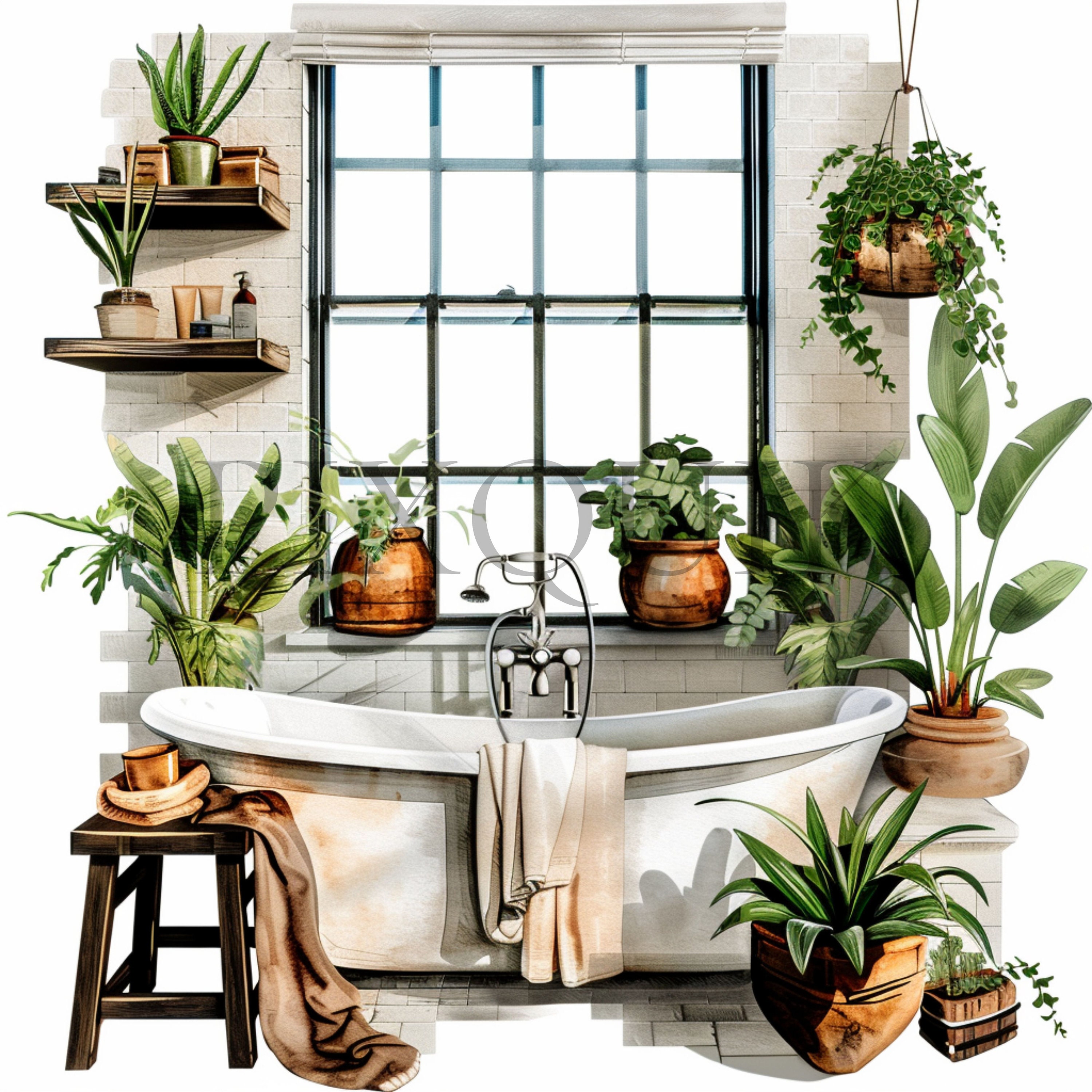 Watercolor Bathroom Clipart | Vintage Floral, Plants (digital Download ...