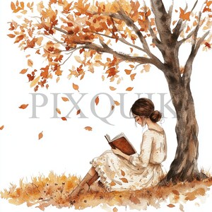 Autumn Woman Reading Clipart | 10 High Quality Jpg's and PNG | Cozy ...