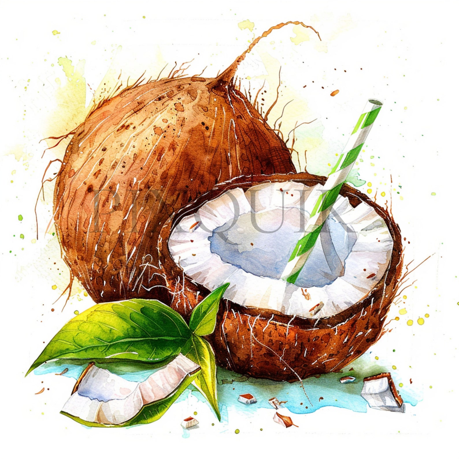 Watercolor Coconut Drink Clipart | 10 High-quality Jpg's | Summer ...