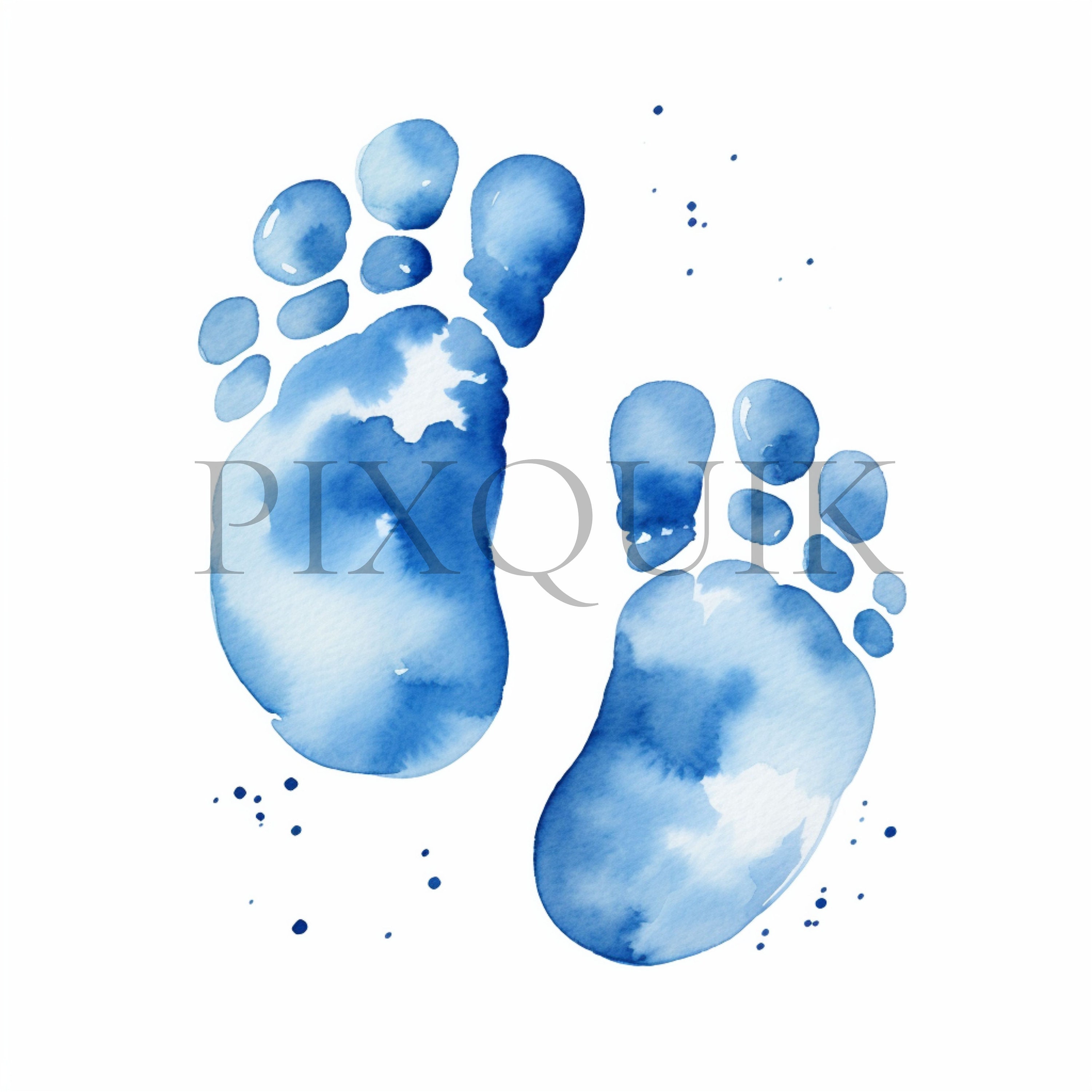 Watercolor Blue Baby Footprint Clipart Set High-quality Jpgs Digital ...