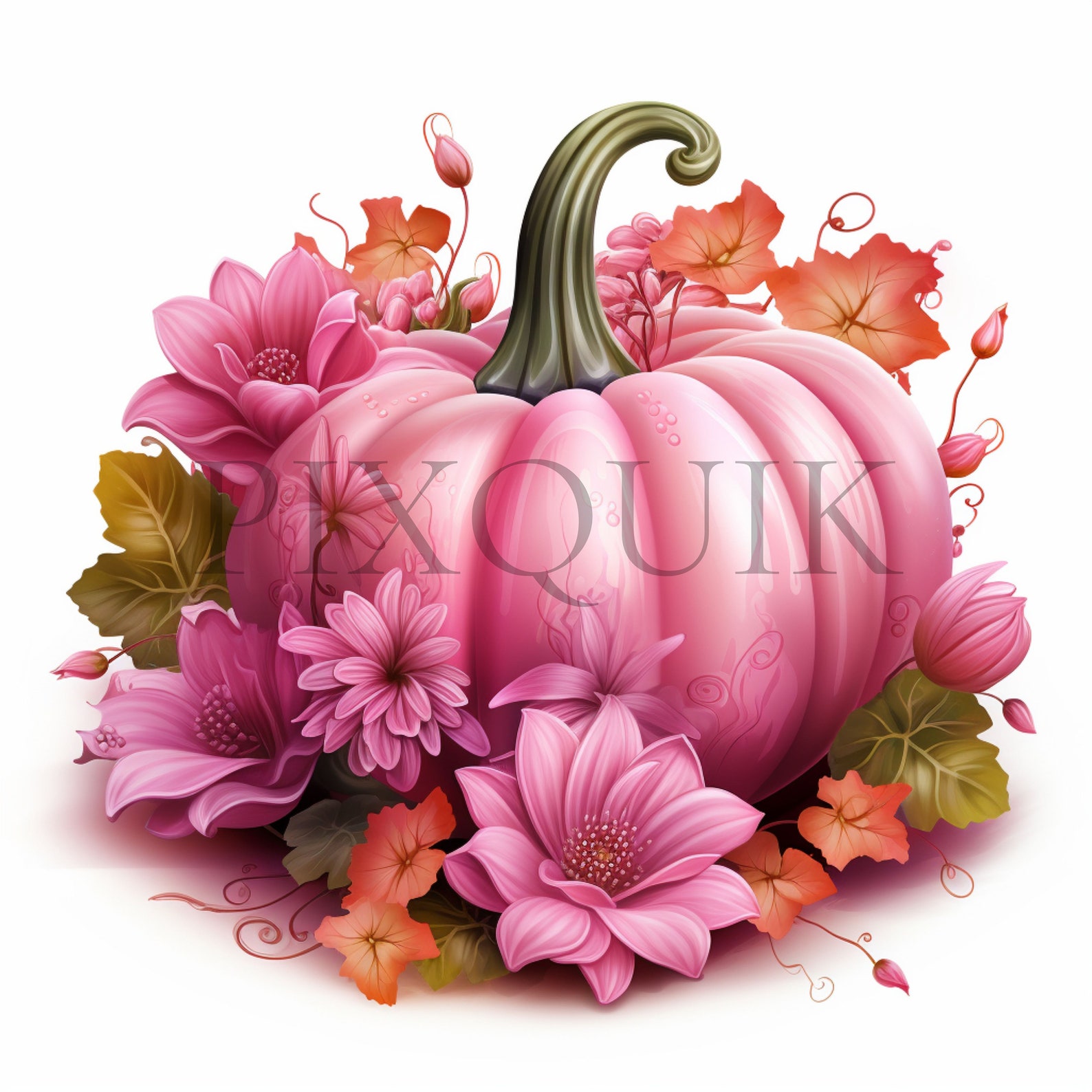 Pink Pumpkin Clipart | Floral Autumn Vector (digital Download) - Etsy