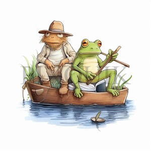 Frog and Toad Fishing Clipart | High-quality Jpgs and PNG | Digital ...