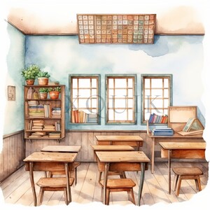 Watercolor Classroom Clipart | 10 High Quality Jpgs | Digital Download ...