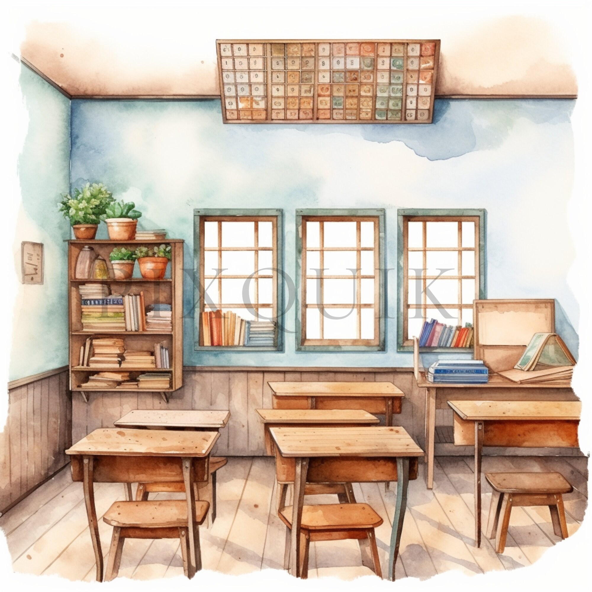 Watercolor Classroom Clipart 10 High Quality Jpgs Digital Download Back ...