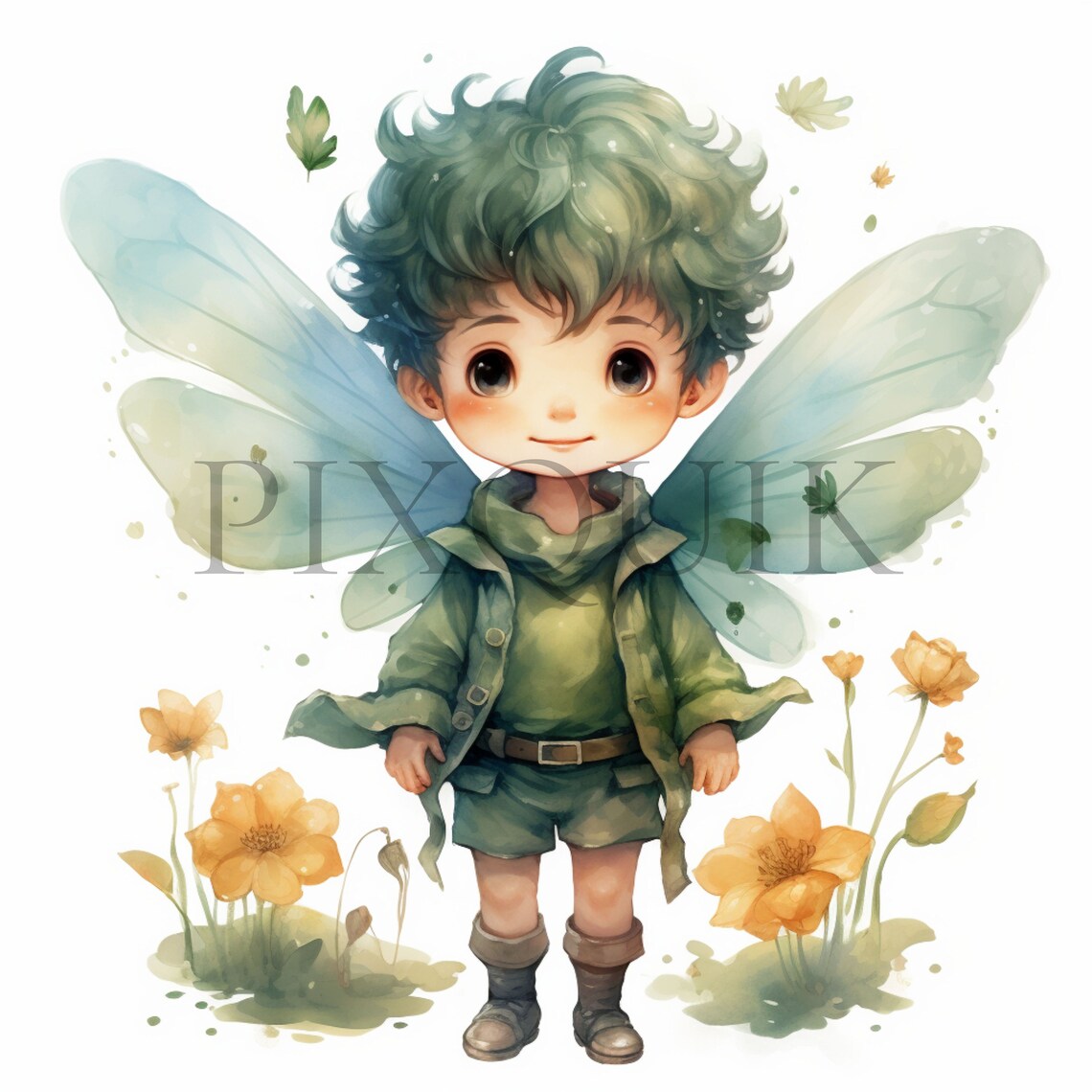 Watercolor Fairy Boy Clipart Set 10 High Quality Jpgs Magical Boy Fairy ...