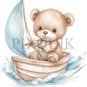 Teddy Bear Sailing a Boat Clipart | 10 Jpg's and PNG Files | Card ...