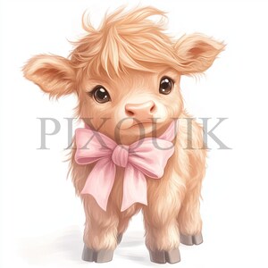 Baby Cow Watercolor Clipart: Pink Bow, Farm Animal (JPG & PNG) - Etsy