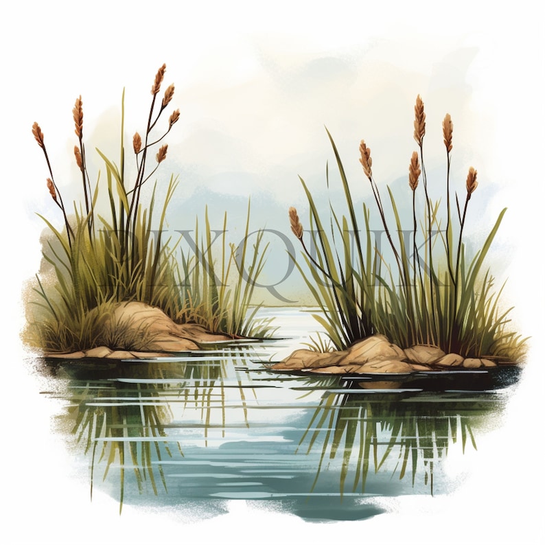 Cattails and Reeds in Water Pond Clipart 10 High Quality JPG commercial ...