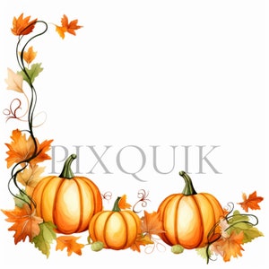 Pumpkin Frame Watercolor Illustration | 10 High Quality JPG | Pumpkin ...