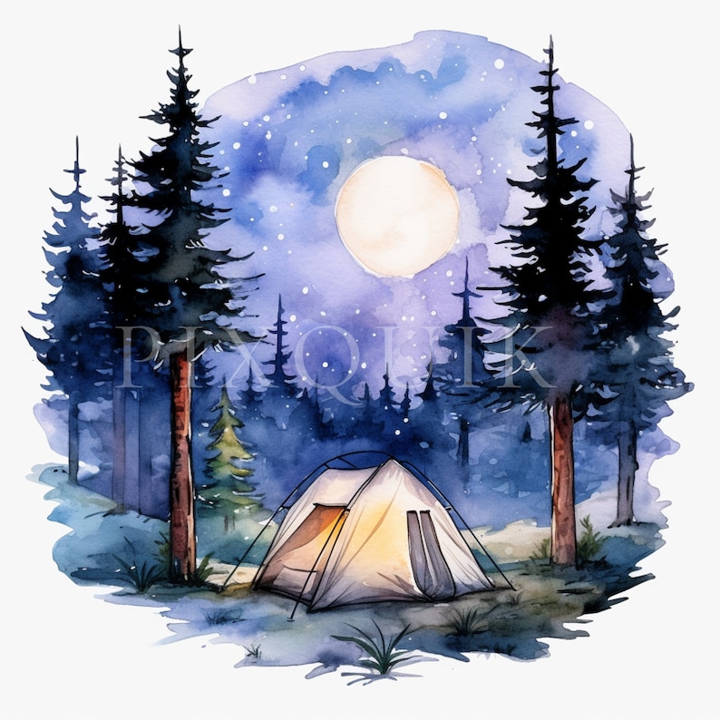 Watercolor Camping Clipart 12 High Quality Jpgs Digital Download Camper ...