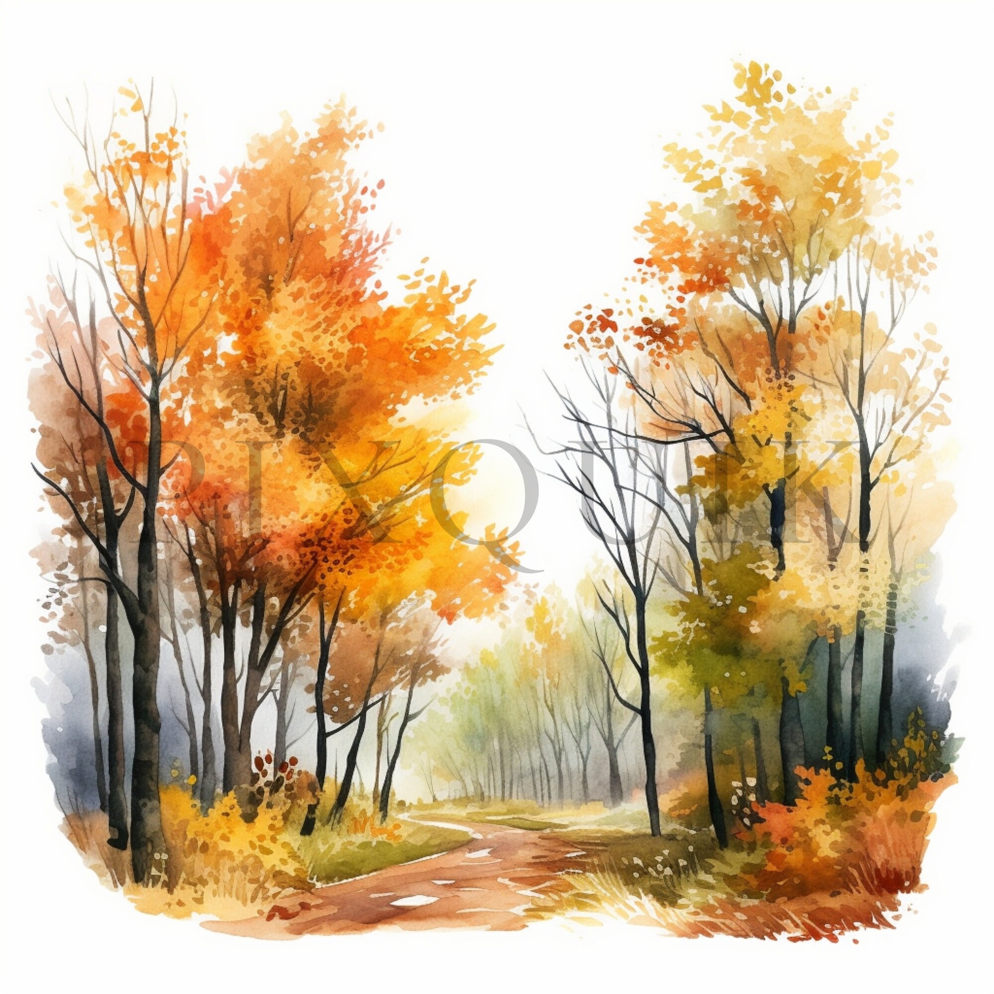 Autumn Forest Watercolor Clipart | Fall Nature Jpgs (digital Download ...