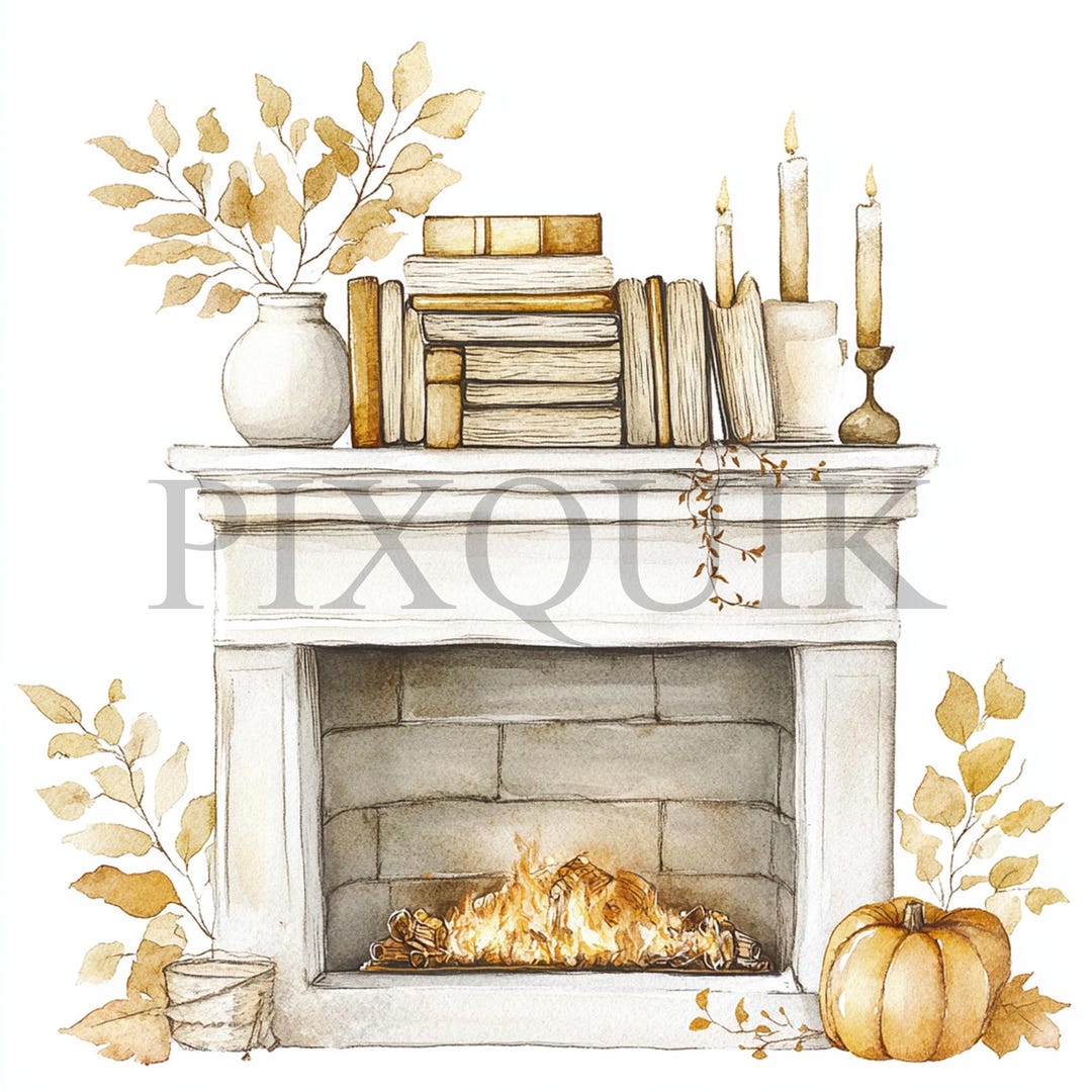 Autumn Fireplace Clipart | 10 High Quality Jpg's | Cozy Fall Fireplace ...
