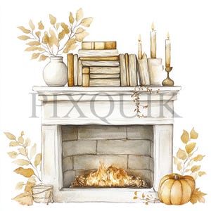 Watercolor Autumn Fireplace Clipart | Cozy Fall Decor (JPG) - Etsy