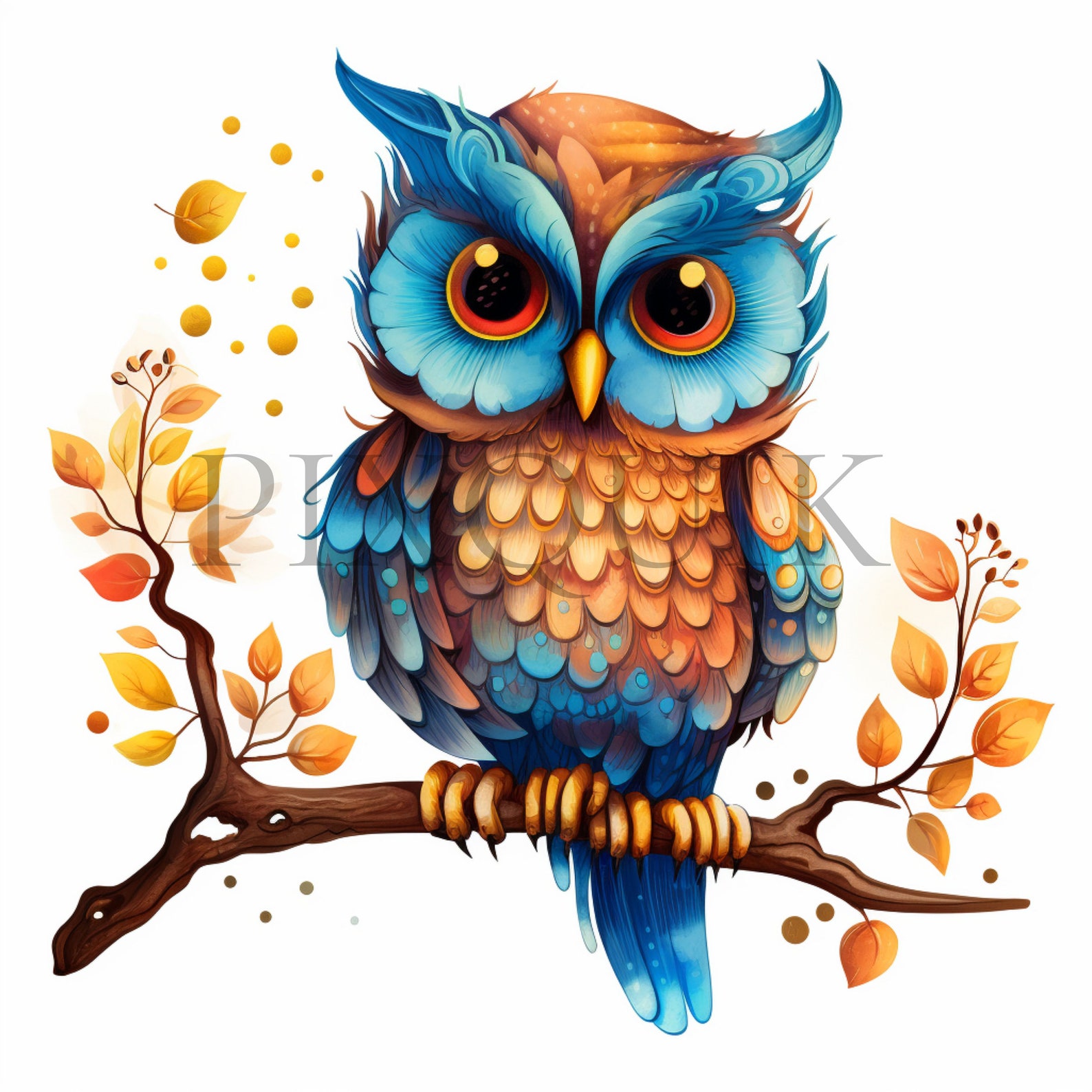 Whimsical Owl Clipart | Colorful Bird Illustration (jpgs) - Etsy