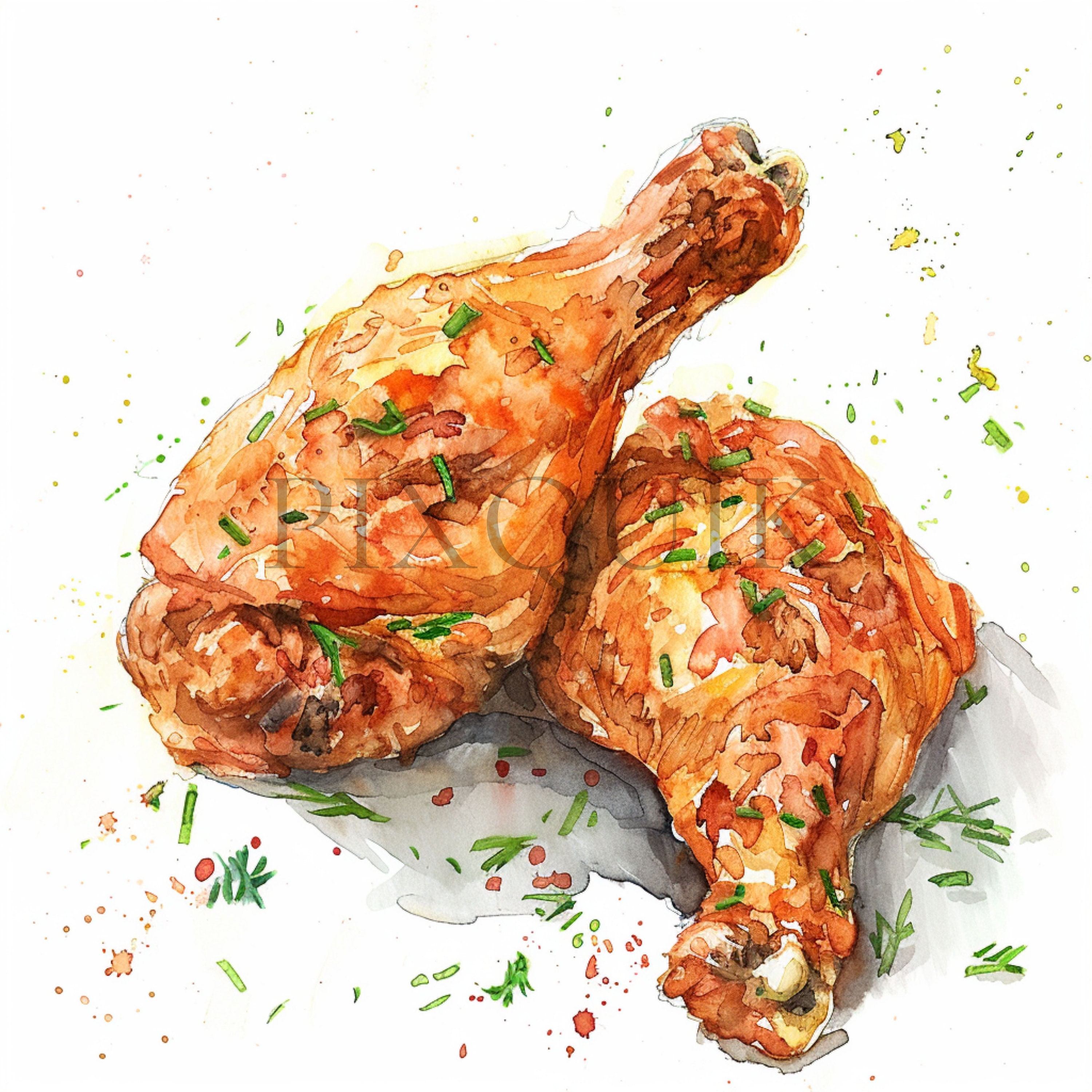 Watercolor Fried Chicken Clipart 10 High Quality Jpgs Fried Chicken ...