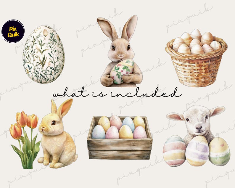 Watercolor Easter Bunny Clipart Bundle, Spring Rabbits, Eggs, Lambs ...