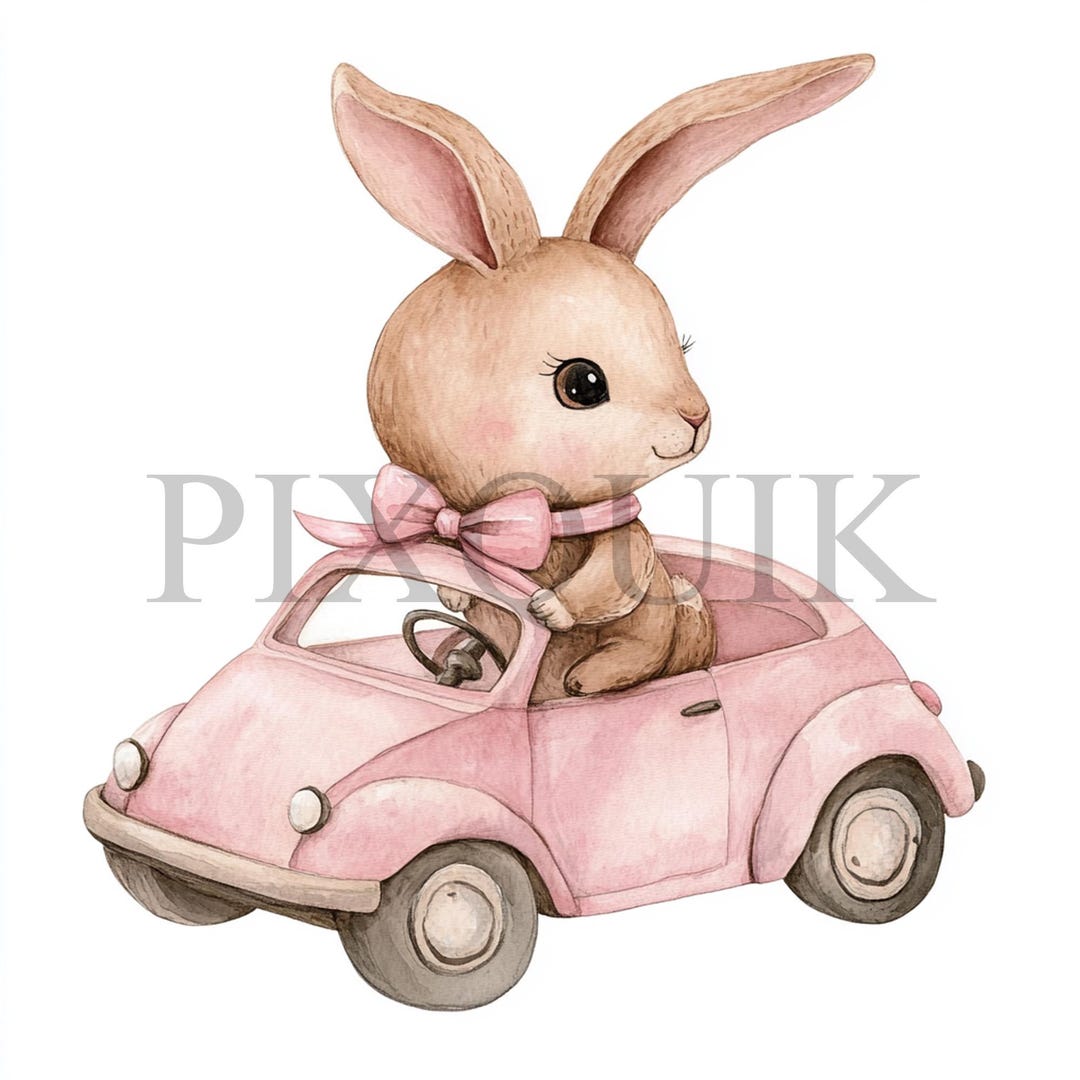 Bunny With Toy Car Clipart | 10 Jpg's and PNG Files | Card Making ...