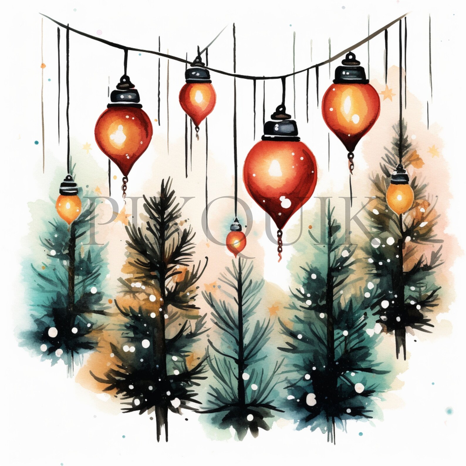 Festive Holiday Lights Clipart | Christmas Town Illustration (digital ...