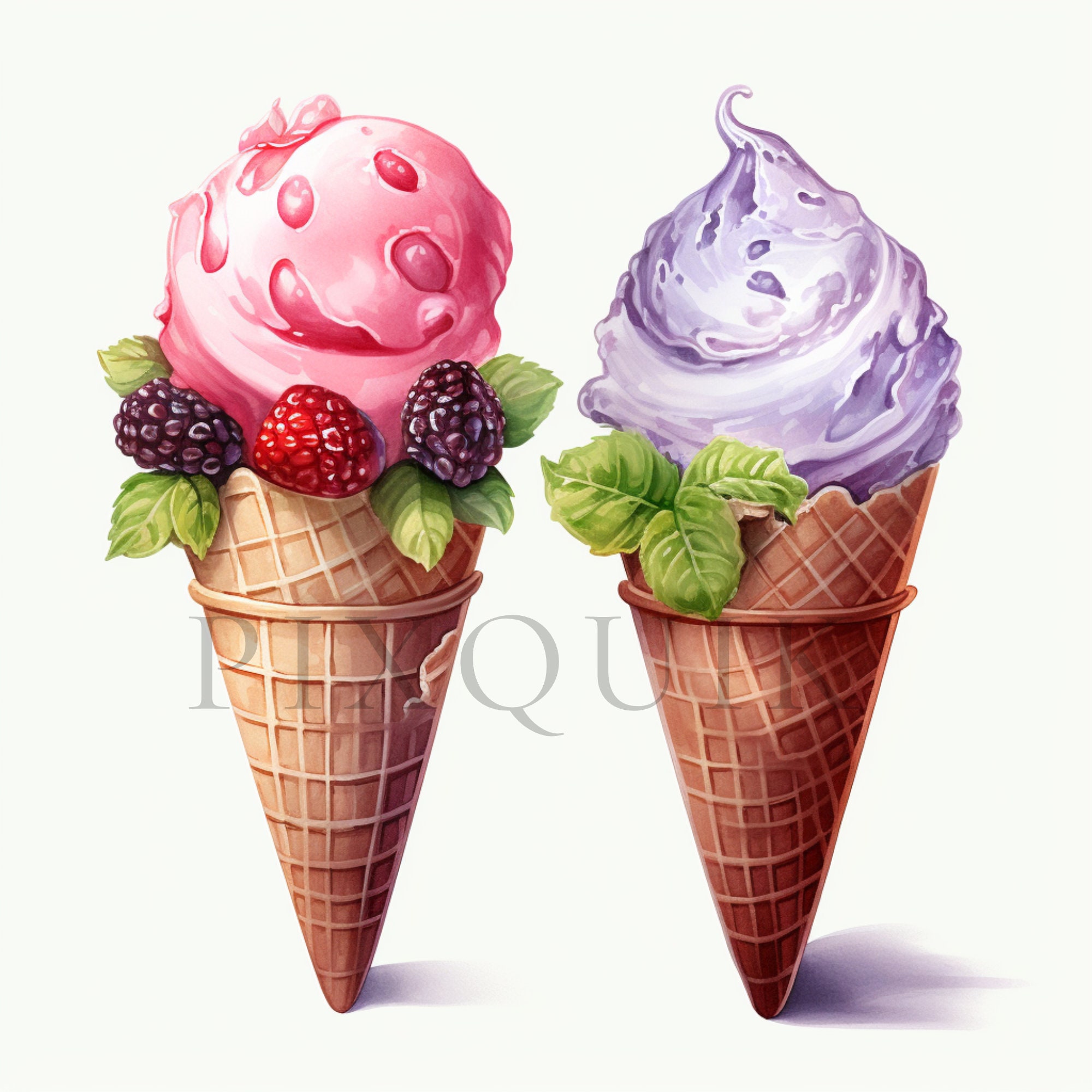 Watercolor Ice Cream Clipart | 10 High Quality Jpgs | Digital Download ...
