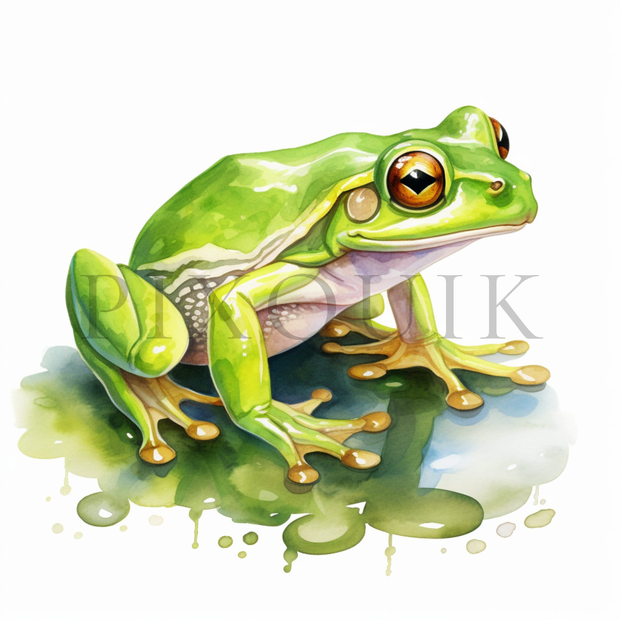 Green Frog Clipart | Watercolor Style Animal Illustration (digital ...