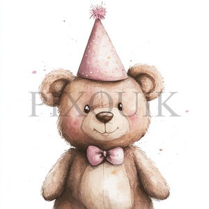 Watercolor Teddy Bear Clipart | Party Hat, Boho Art (JPG & PNG) - Etsy