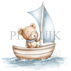 Teddy Bear Sailing a Boat Clipart | 10 Jpg's and PNG Files | Card ...