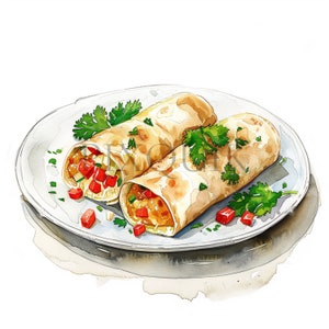 Watercolor Burrito Clipart 10 High Quality Jpgs Breakfast Burrito ...