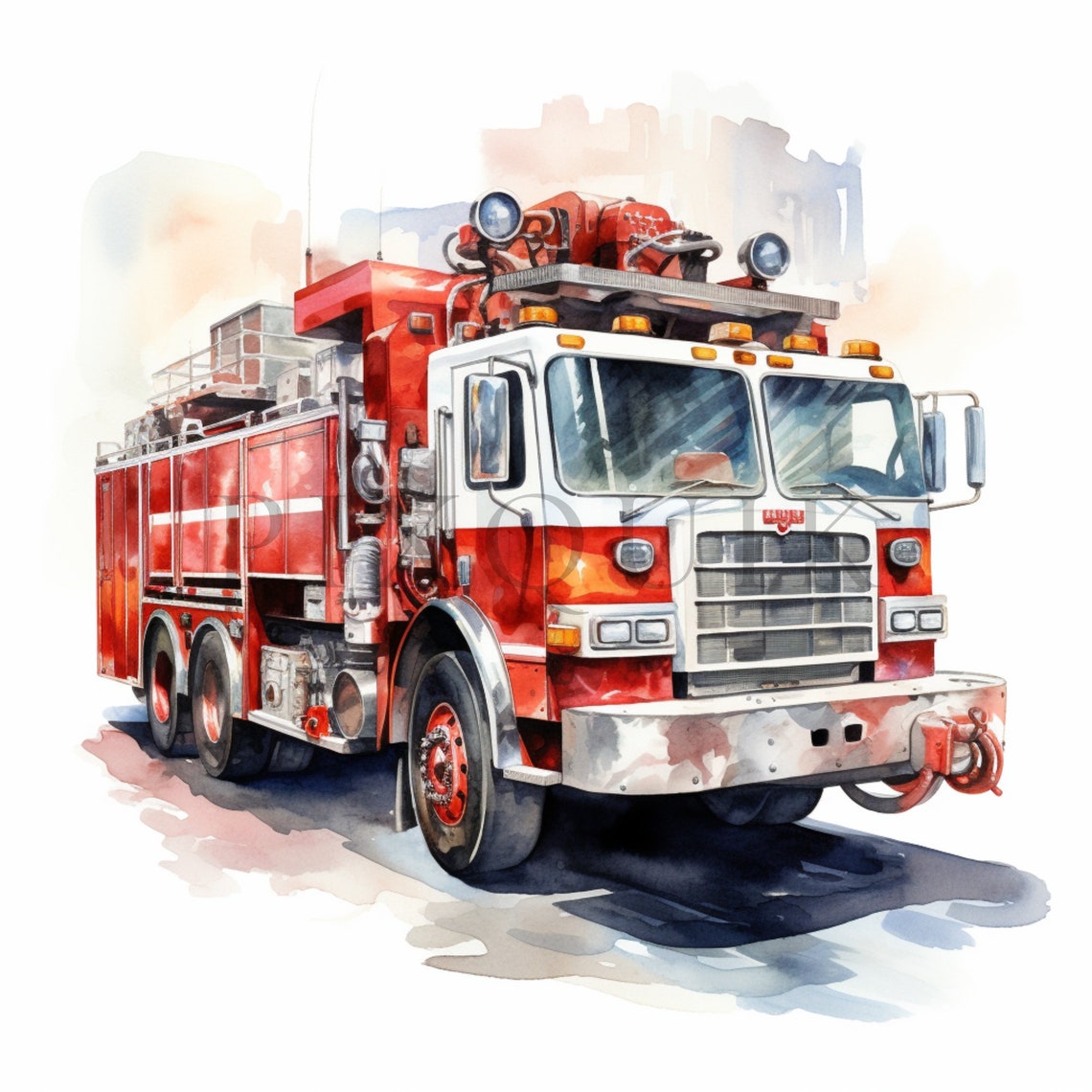 Watercolor Fire Truck Clipart | 10 High Quality Jpgs | Digital Download ...