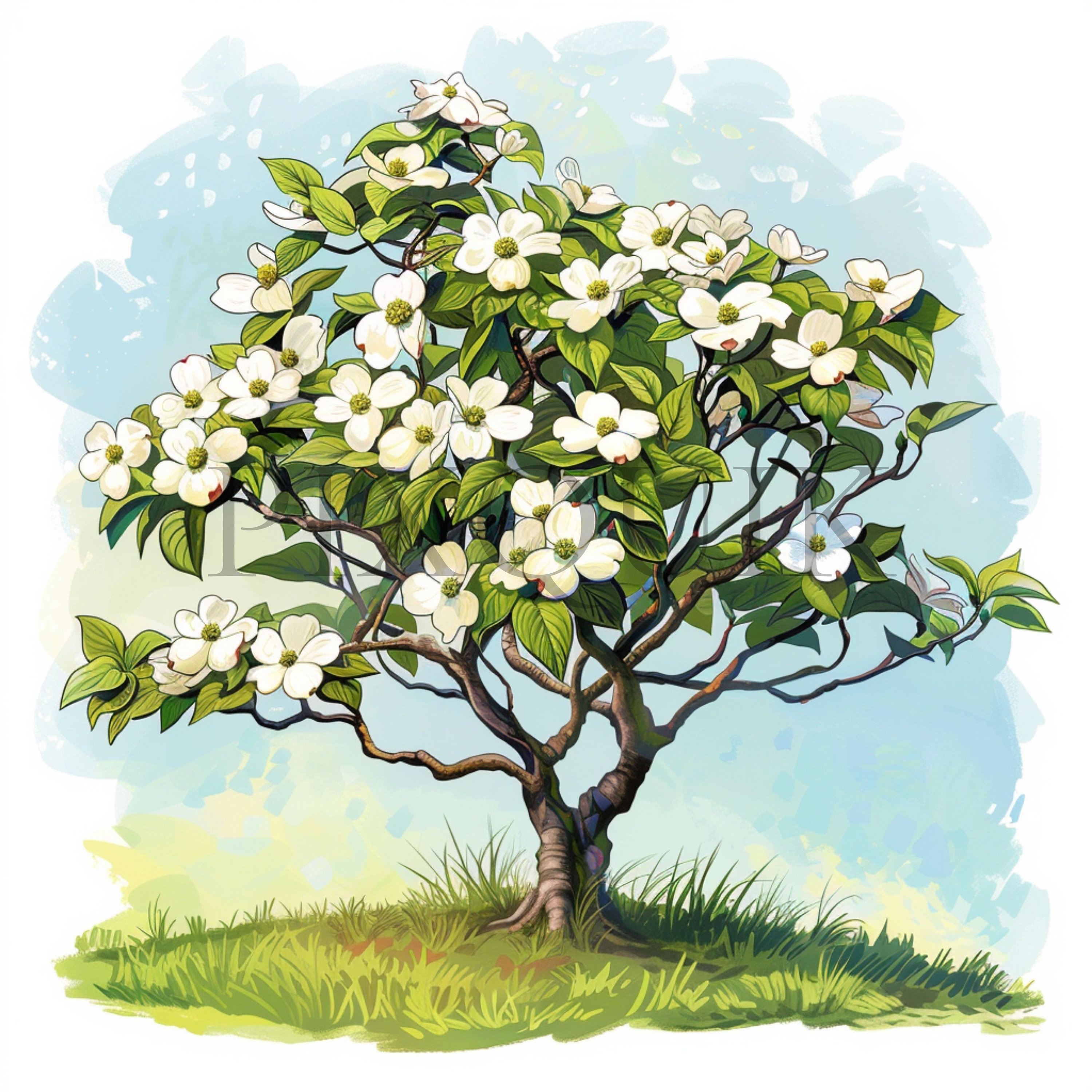 Watercolor Dogwood Tree Clipart | Floral JPG Images (digital Download ...