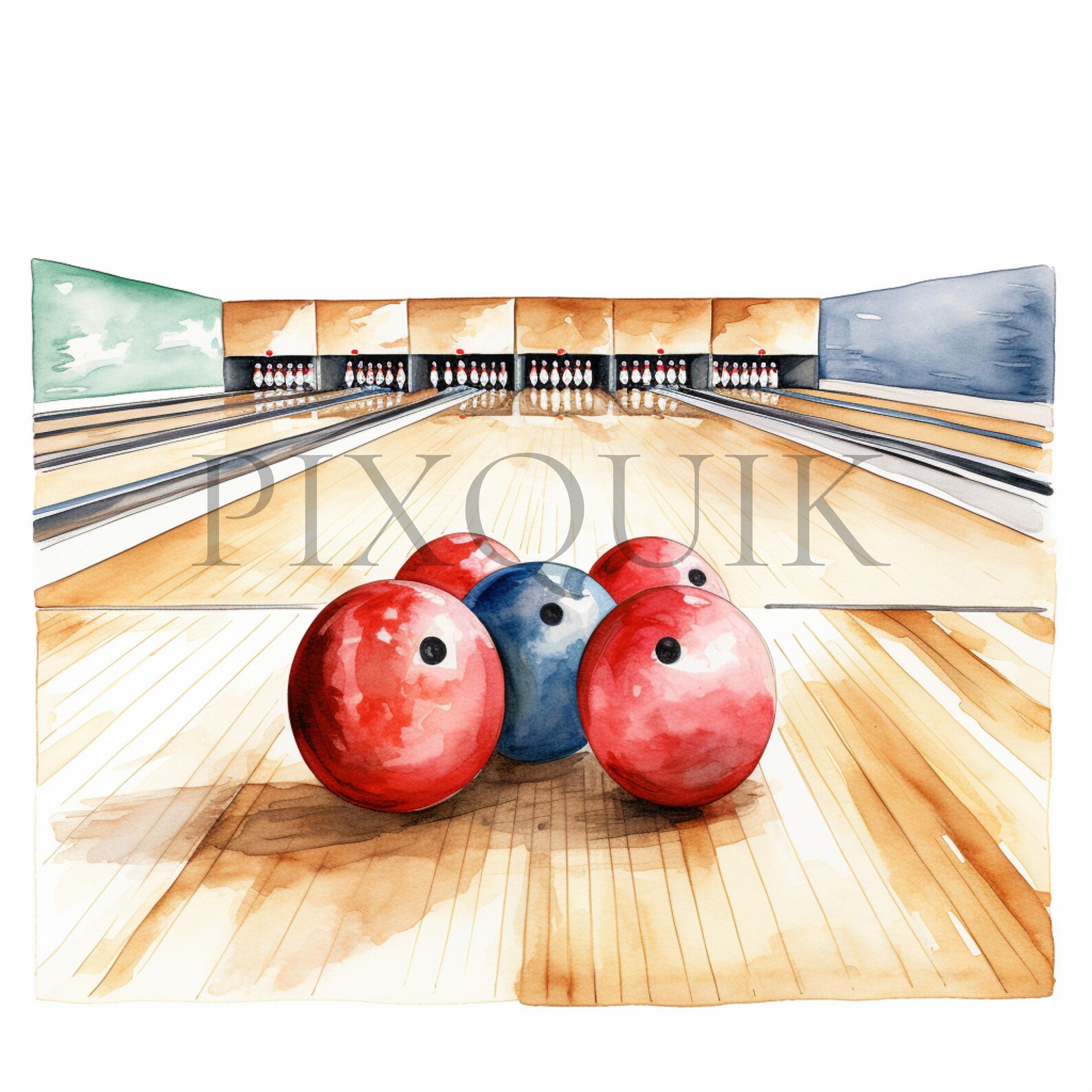 Bowling Alley Clipart 10 High Quality Jpgs Bowling Ball Watercolor ...