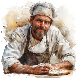 Watercolor Baker Clipart | Chef Illustration, Bakery Art (digital ...
