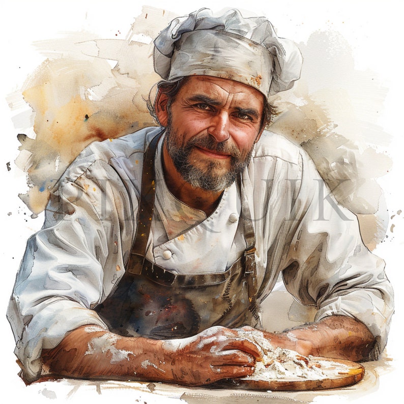 Watercolor Baker Clipart | Chef Illustration, Bakery Art (digital ...