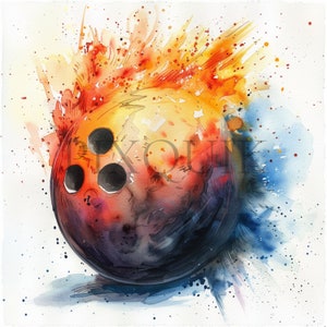 Watercolor Bowling Ball Clipart | 10 High Quality Jpgs | Bowling Ball ...