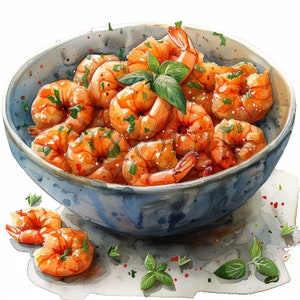 Watercolor Fried Shrimp Clipart | Food Illustration (digital Download ...