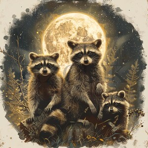 Raccoon With Moon Clipart | 10 Jpg's and PNG Files | Card Making ...