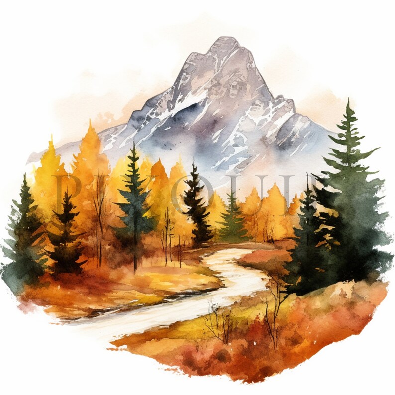 Autumn Mountain Scenery Clipart | Fall Landscape Jpgs (digital Download ...