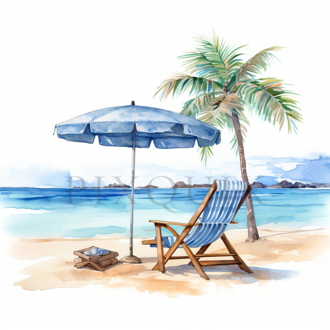 Beach Watercolor Clipart 10 High Quality Jpgs Digital Download Beach ...