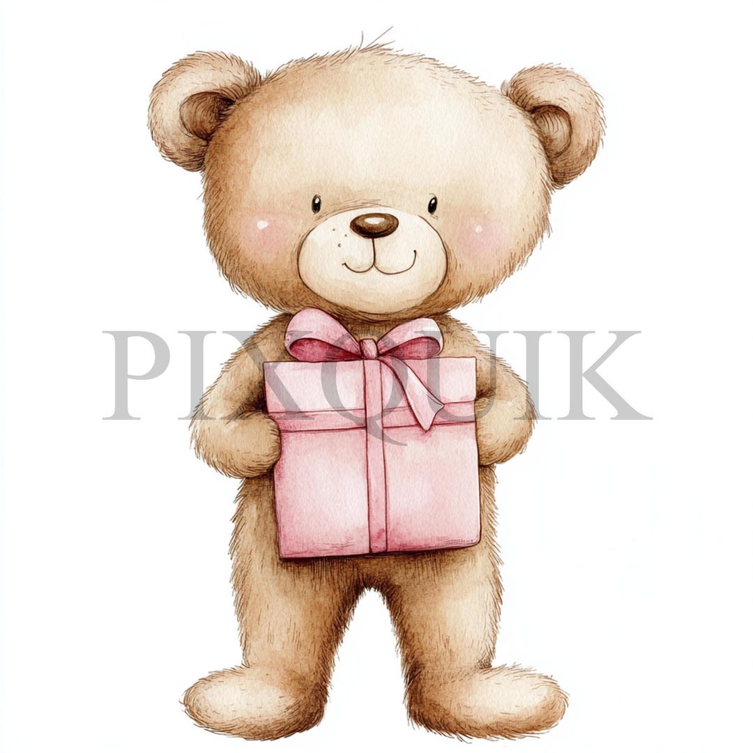 Teddy Bear Holding a Present Clipart | 10 Jpg's and PNG Files | Card ...