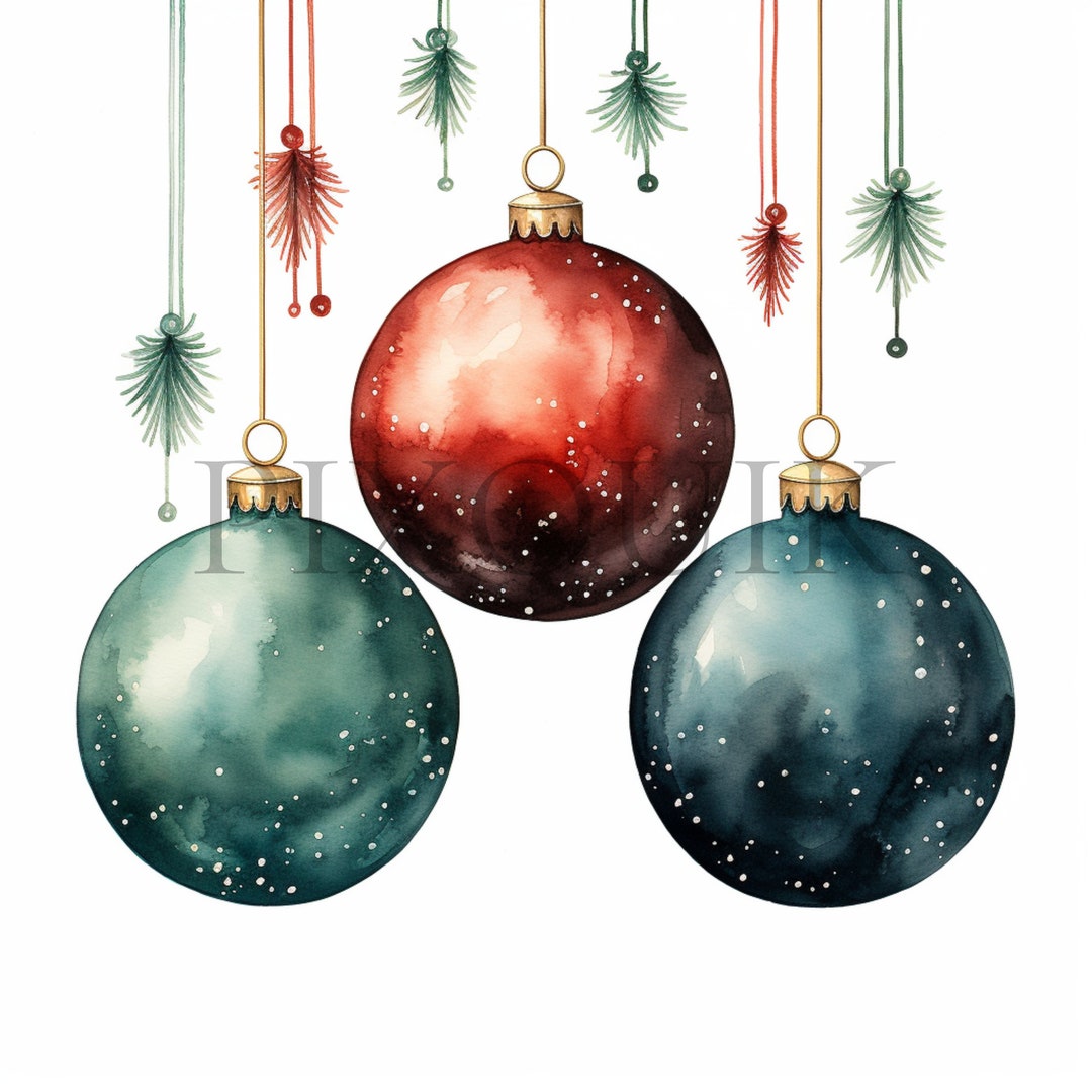 Watercolor Christmas Ornament Clipart: Holiday Balls Art (digital ...