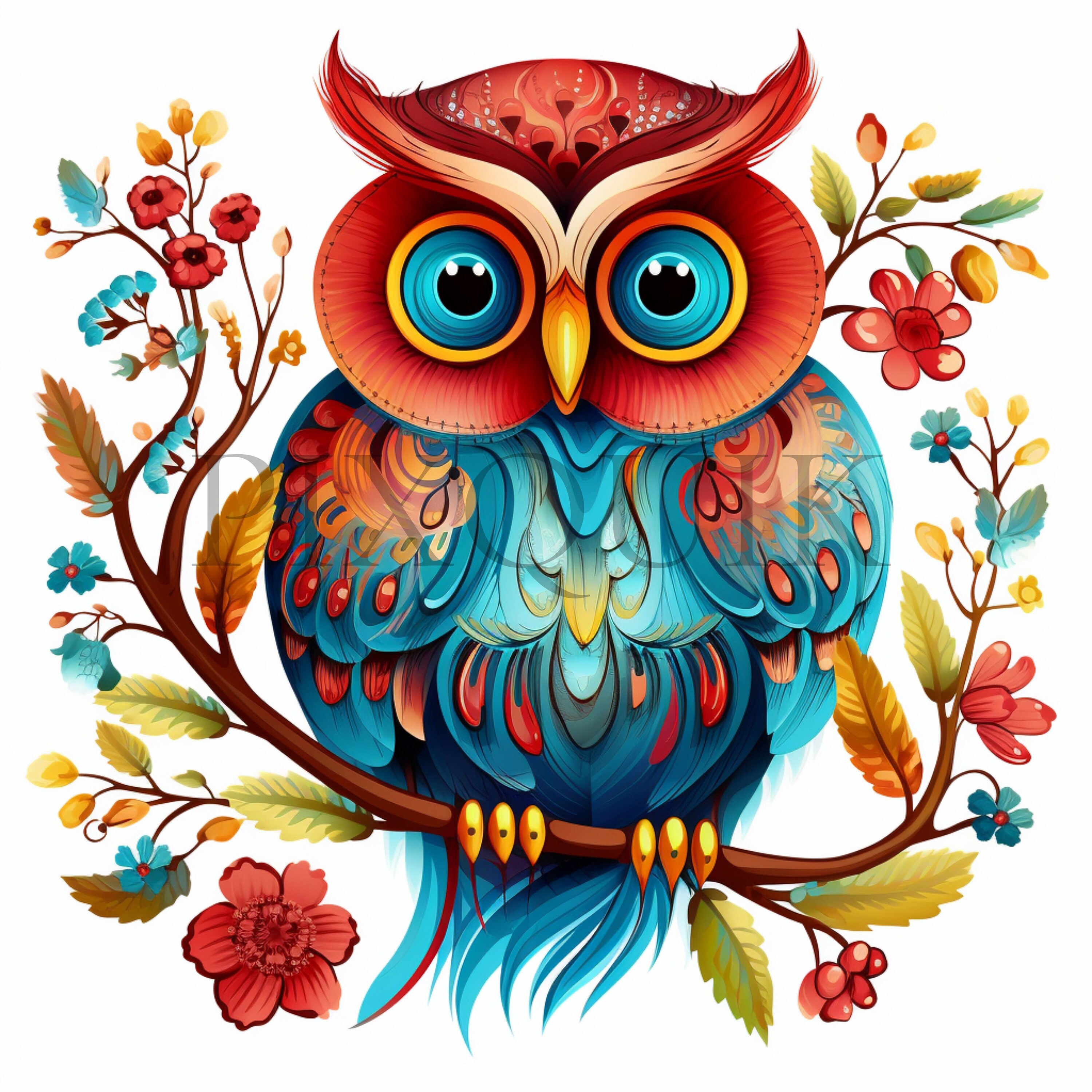 Whimsical Owl Clipart | Colorful Bird Illustration (jpgs) - Etsy