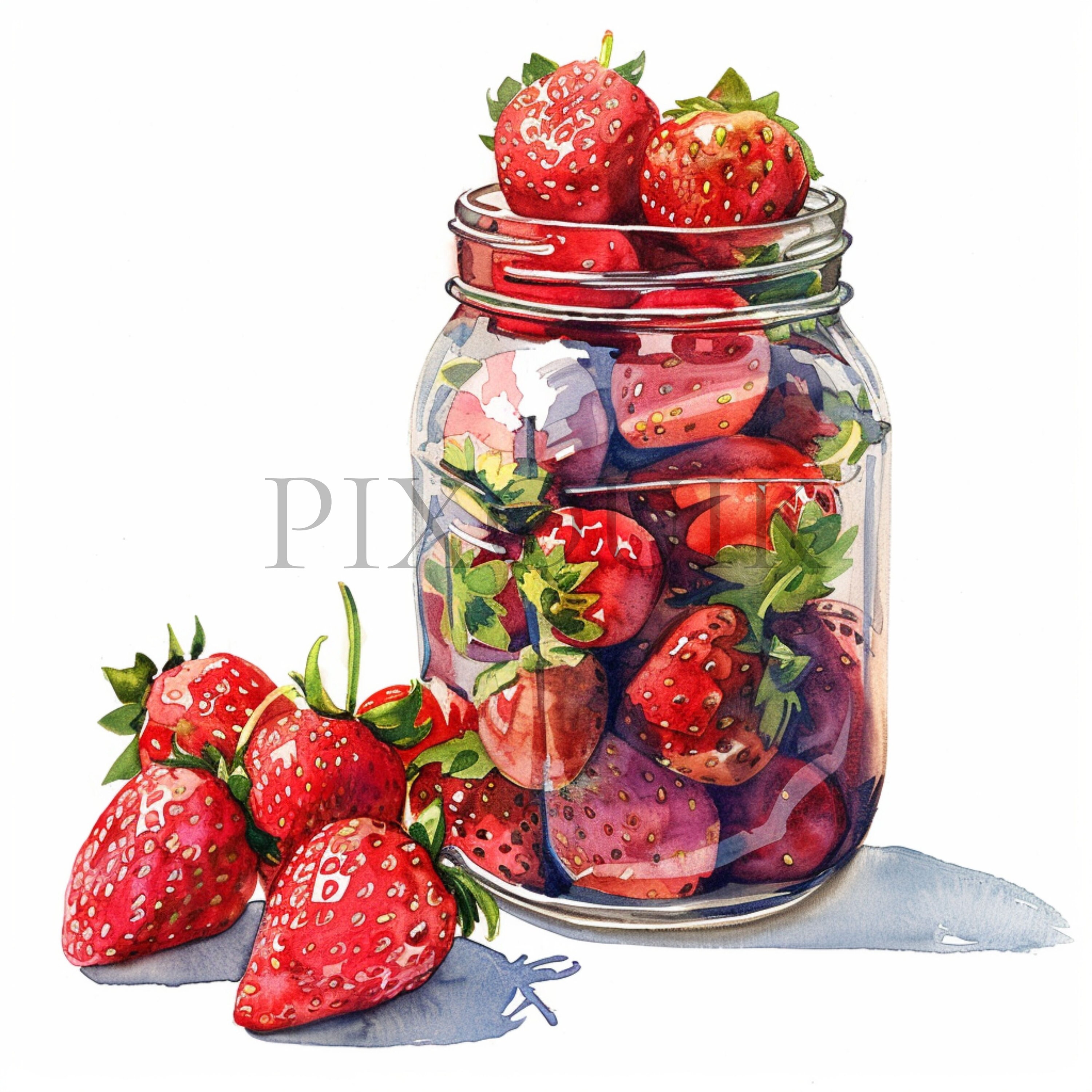 Watercolor Strawberry Clipart | Fruit Jar Art (instant Download) - Etsy