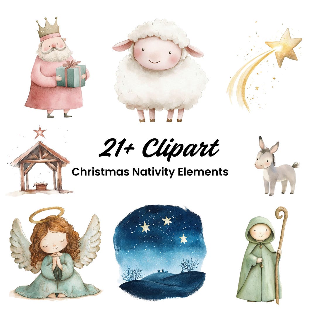 Christmas Nativity Elements Clipart | 21 JPG Files | Card Making ...