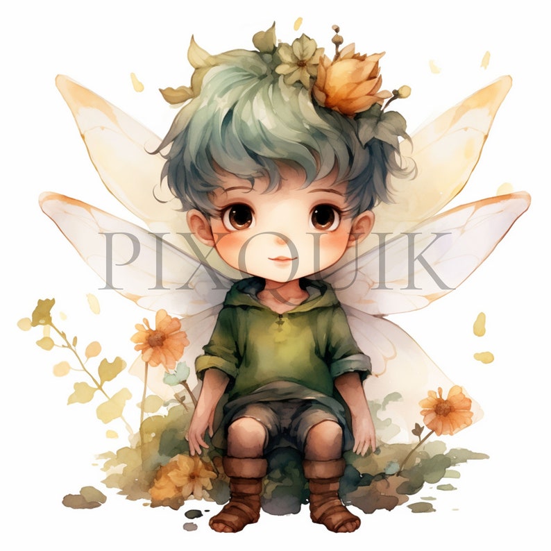 Watercolor Fairy Boy Clipart Set 10 High Quality Jpgs Magical Boy Fairy ...