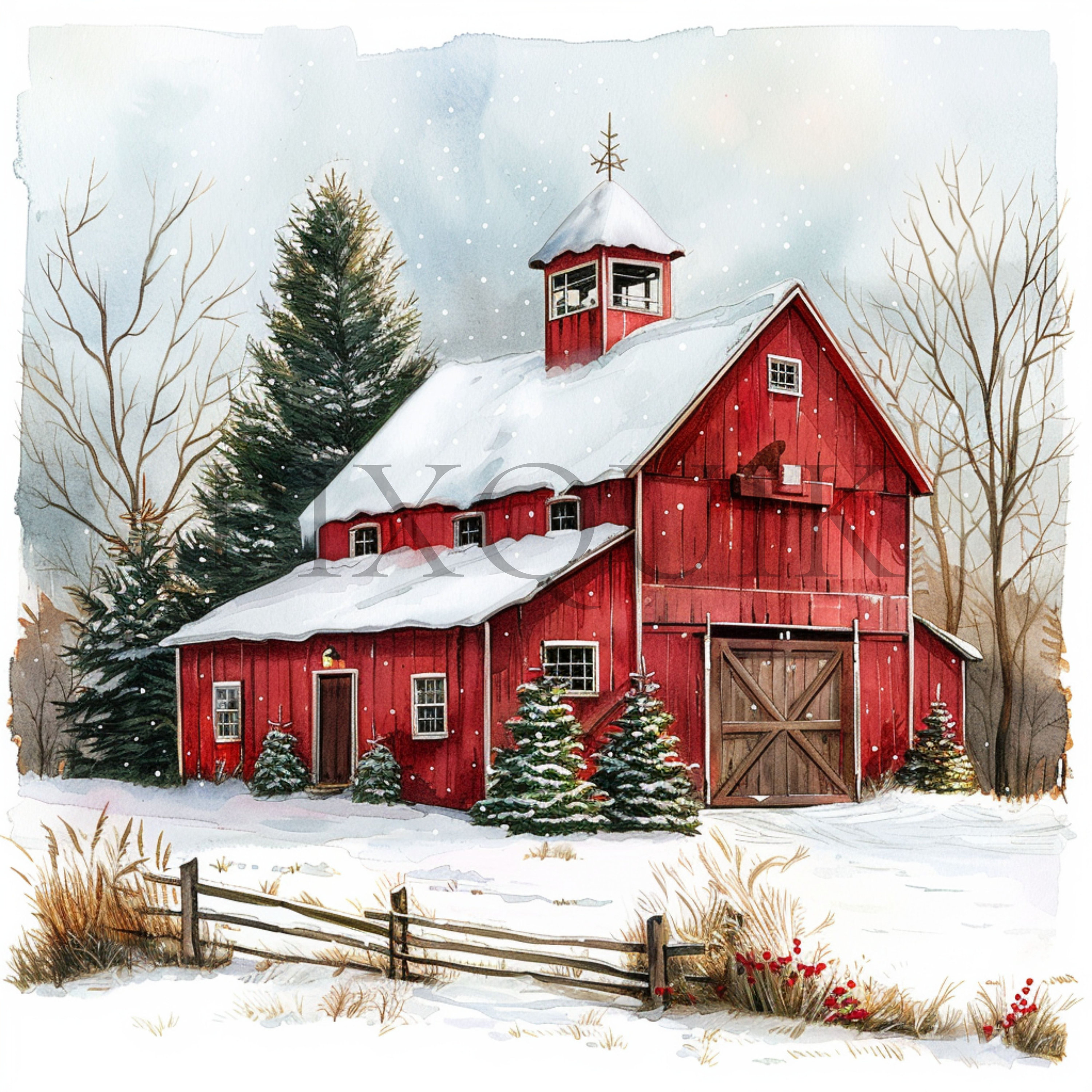 Christmas Farm Clipart: Holiday Barn, Rural Art (digital Download) - Etsy
