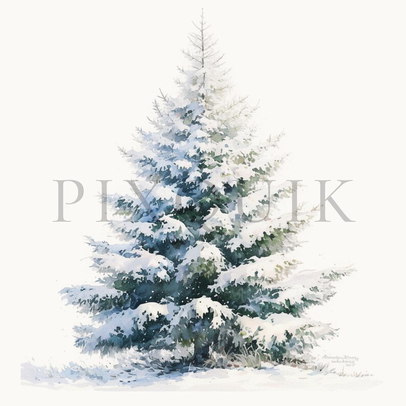 Watercolor Christmas Tree Clipart | Winter Scene Jpgs (digital Download ...